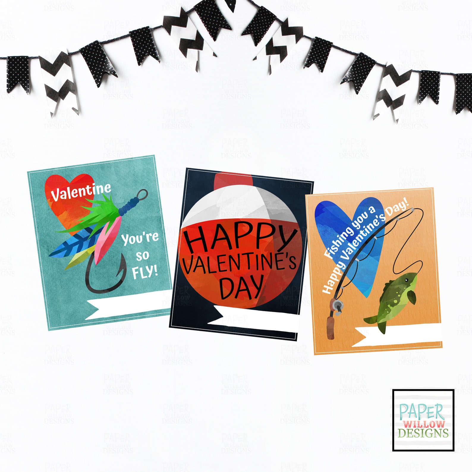 Fishing You a Happy Valentine-valentine Cards-diy Printable-holiday ...