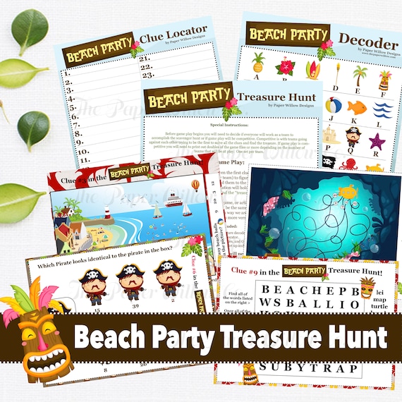 Beach Party Treasure Hunt-Printable-Instant download-Puzzle-Games ...