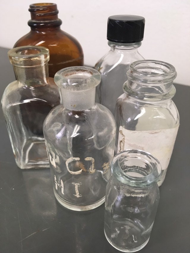 Vintage Glass Bottle Laboratory Collection Small Set of 6 - Etsy