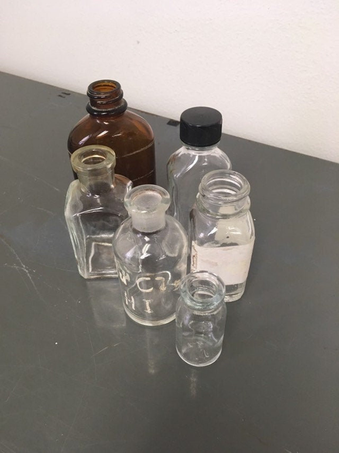 Vintage Glass Bottle Laboratory Collection Small Set of 6 - Etsy