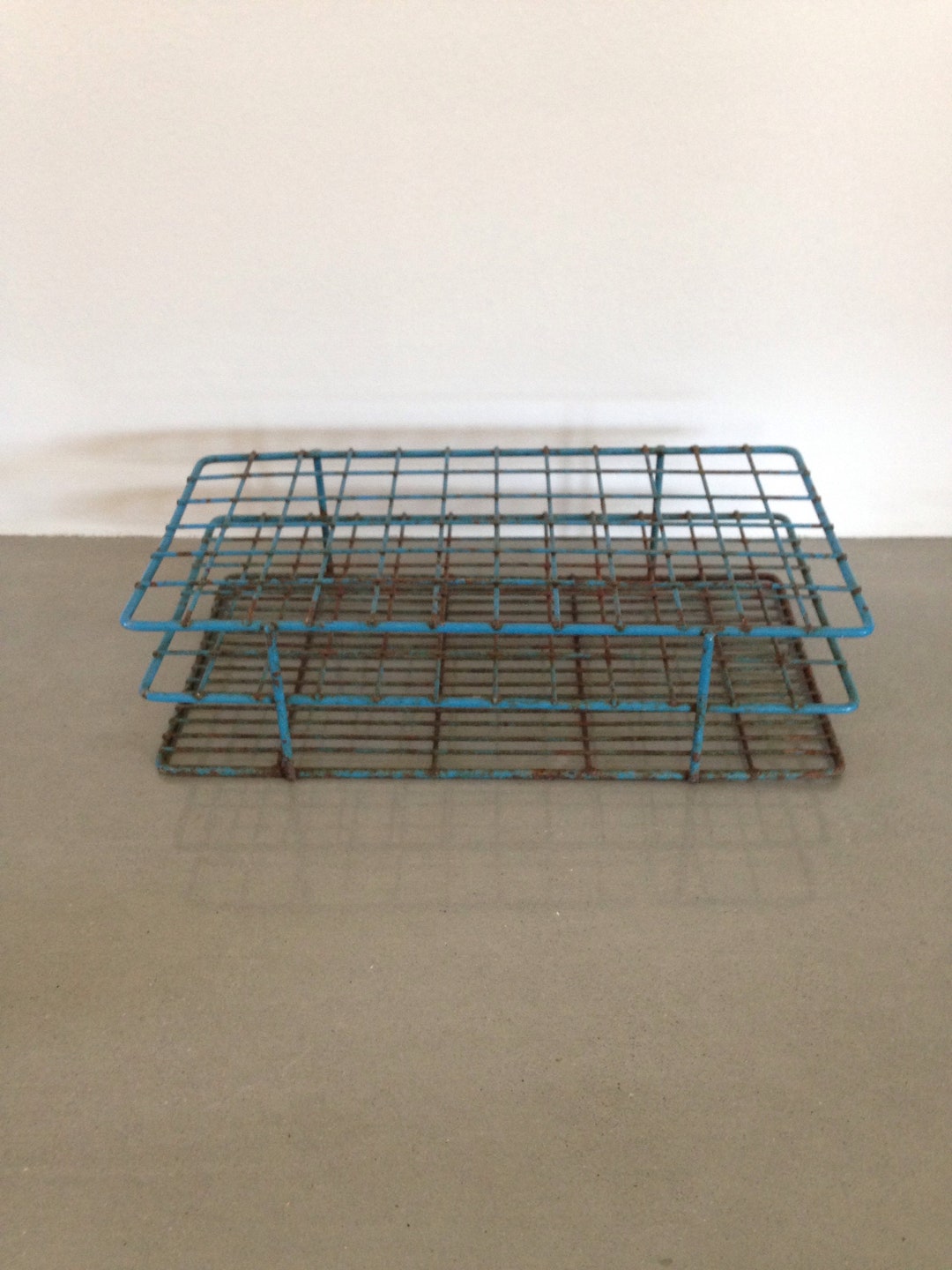 Vintage 1960s Laboratory Metal Test Tube Rack in Original Blue Paint ...