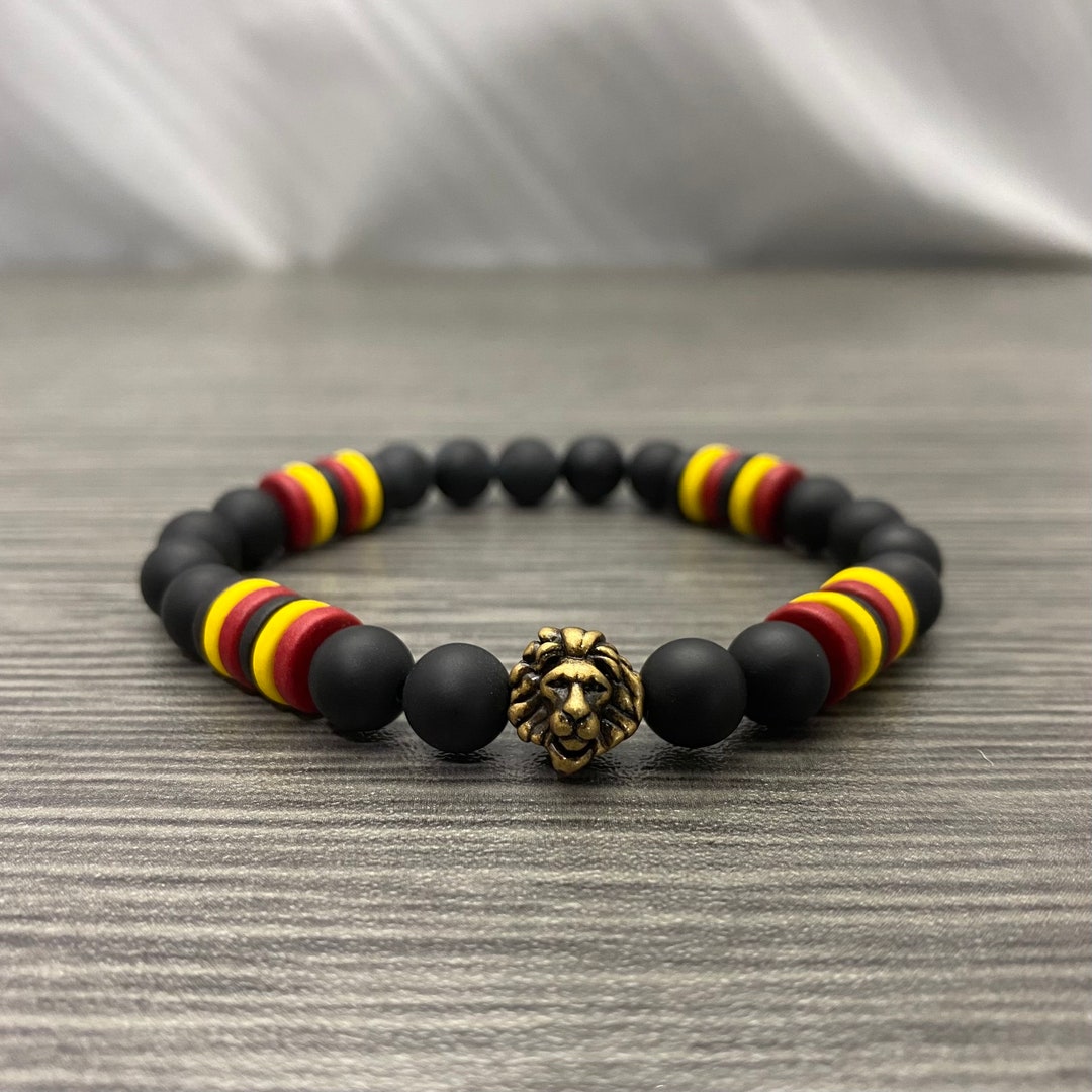 Ugandan Flag Inspired With Brass Oxide Lion Bead Matte Onyx Stone and ...
