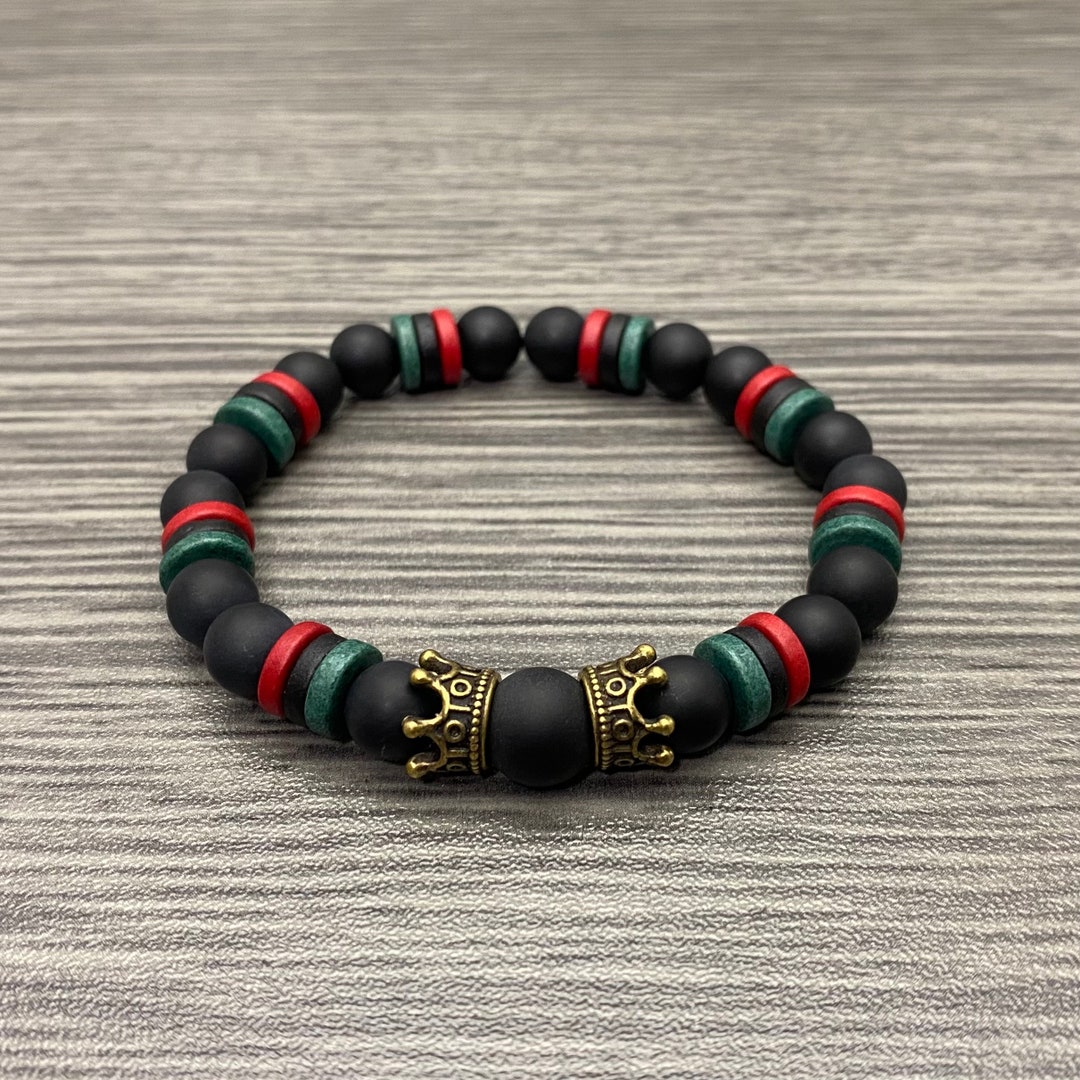 Pan African RBG Flag Inspired With Brass Oxide Crowns Matte Onyx Stone ...