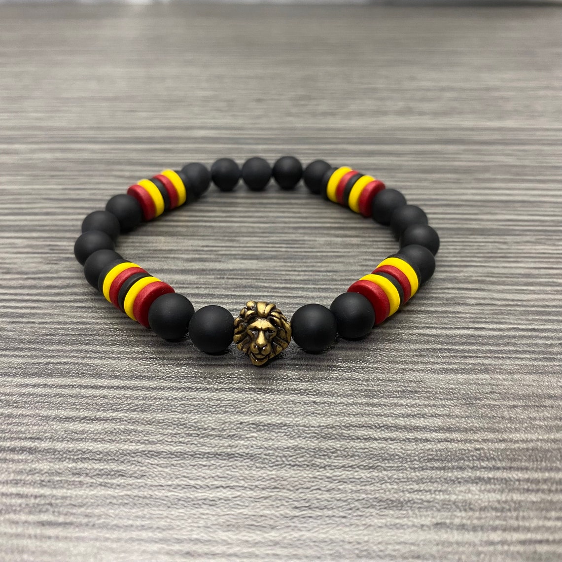 Ugandan Flag Inspired With Brass Oxide Lion Bead Matte Onyx Stone and ...