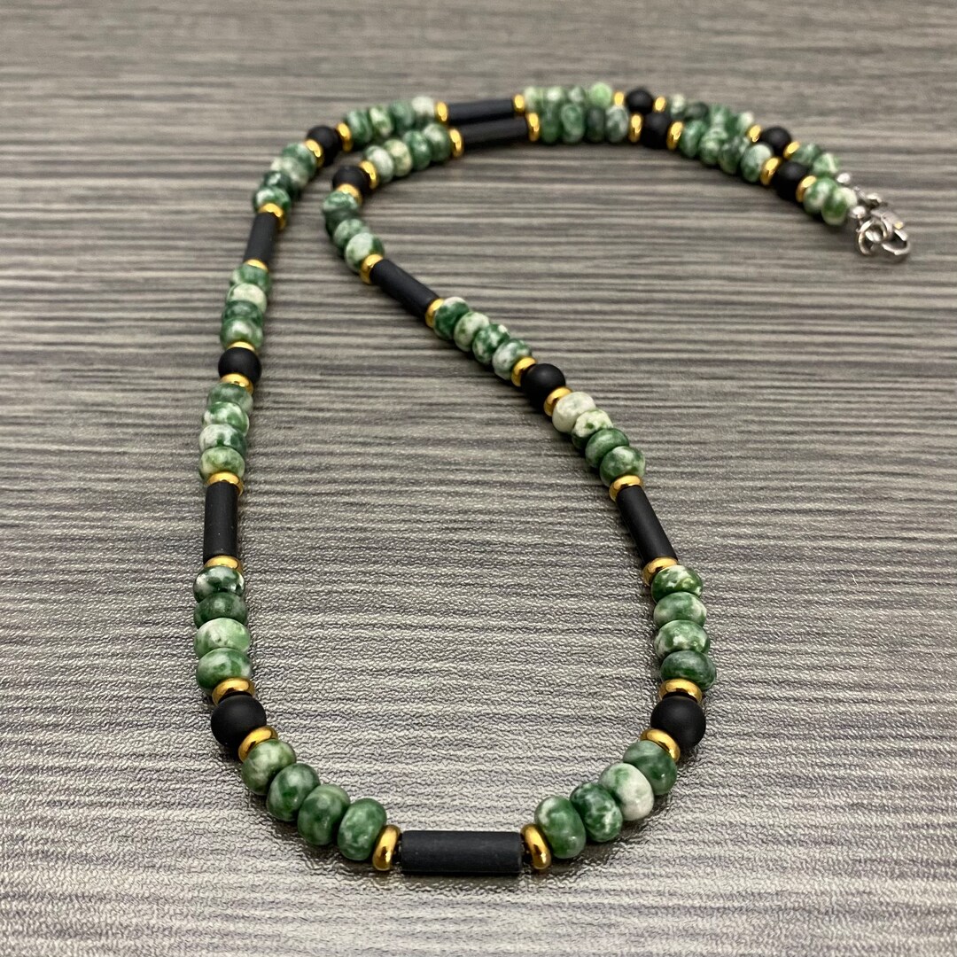 Ching Hai “jade” and Matte Black Stone With Gold Tone Stainless Steel ...