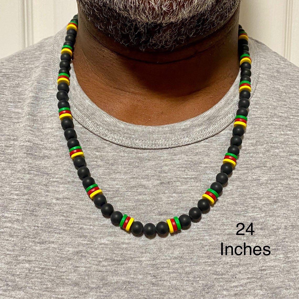 Cameroon Flag Inspired Matte Onyx Stone and Ceramic Rondelle Beaded ...