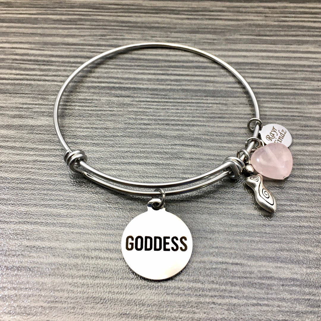 Goddess Charm Bangle Bracelet - Goddess Bracelet With Heart Shaped Rose ...