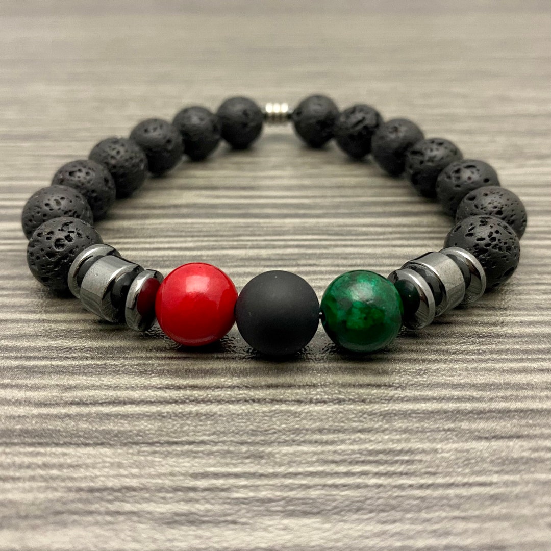 Pan African Inspired RBG Black Lava Stone, Hematite Gemstone & Dyed ...