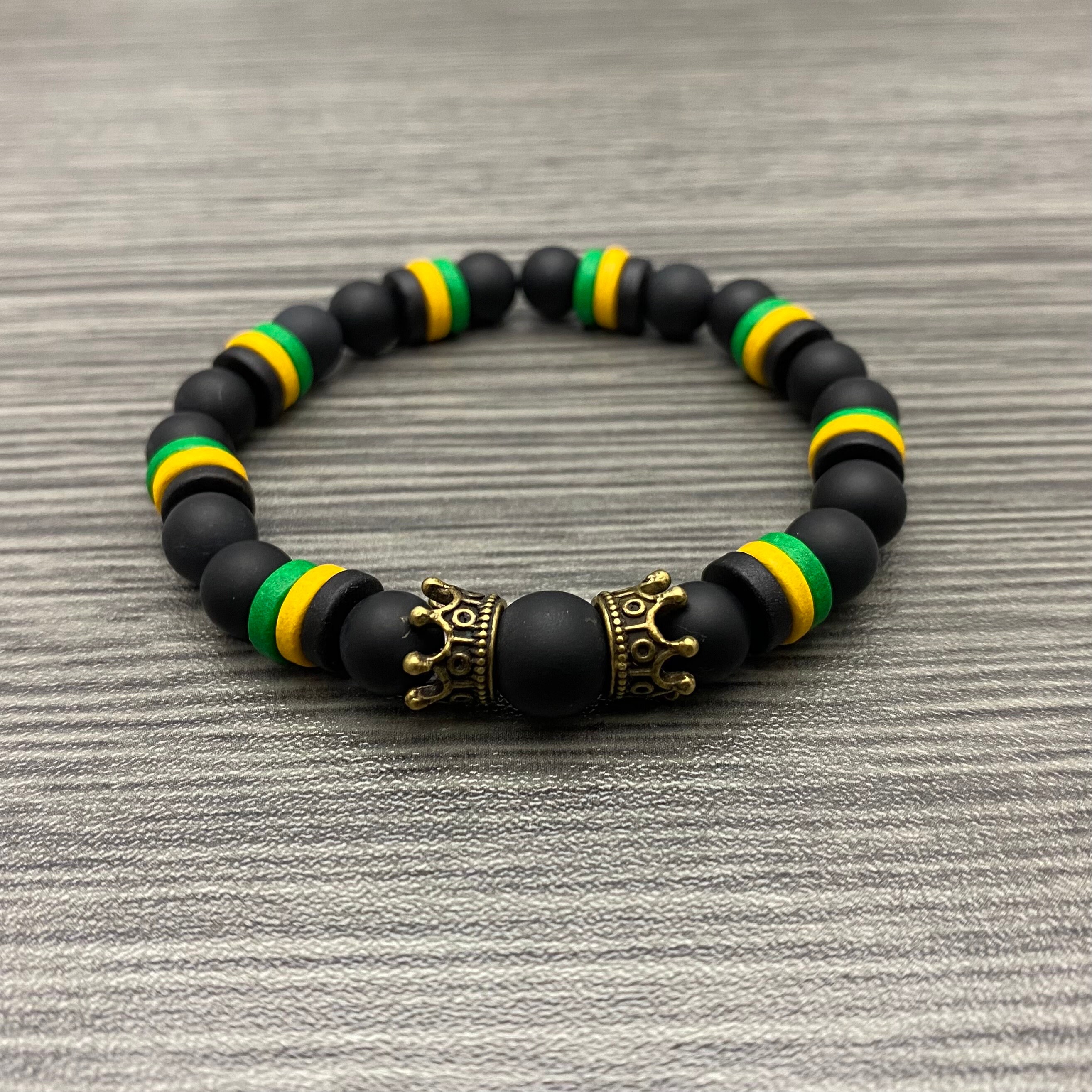 Jamaican Flag Inspired With Brass Oxide Crowns Matte Onyx and Ceramic ...