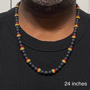 Rasta Flag Inspired Matte Onyx Stone and Ceramic Rondelle Beaded ...