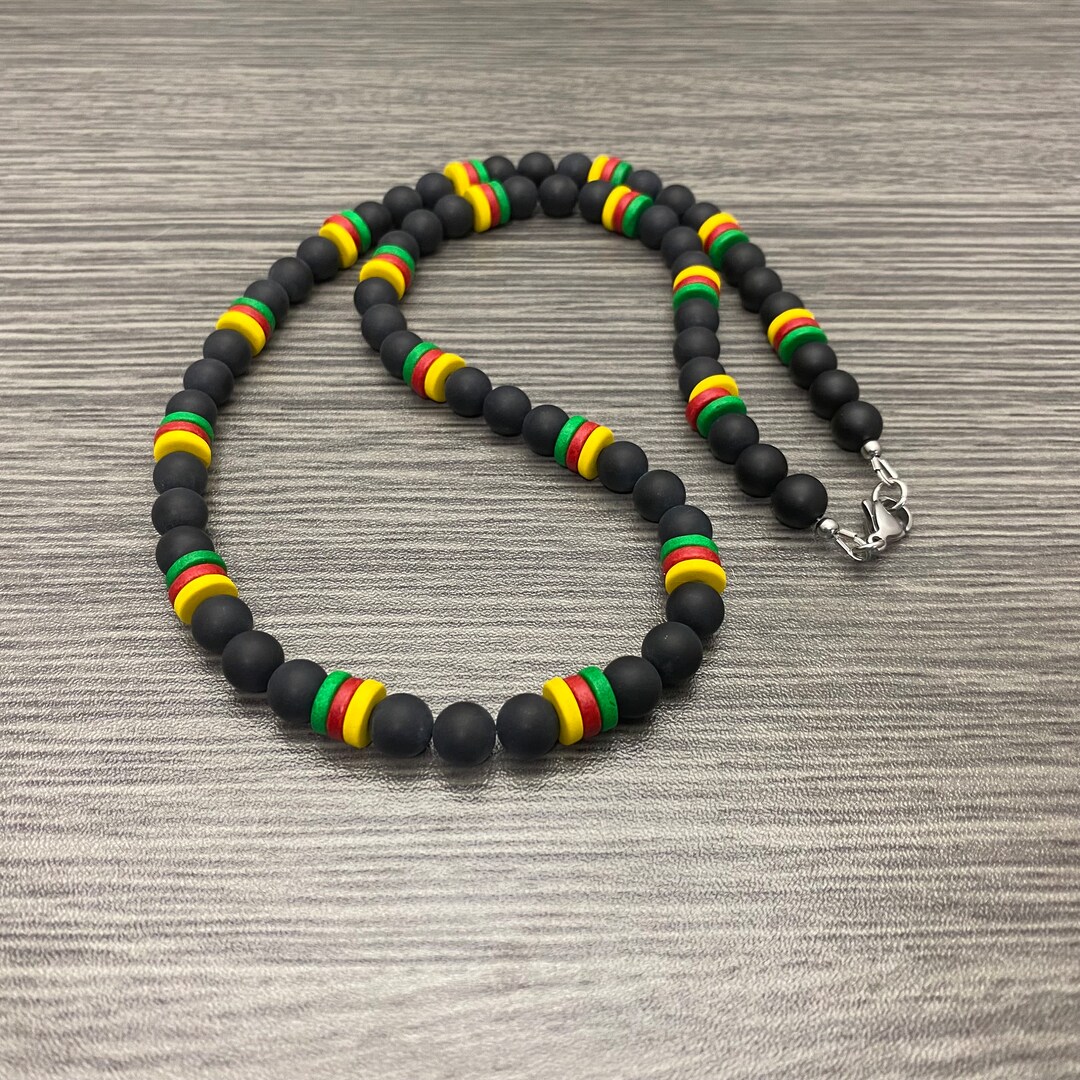 Cameroon Flag Inspired Matte Onyx Stone and Ceramic Rondelle Beaded ...