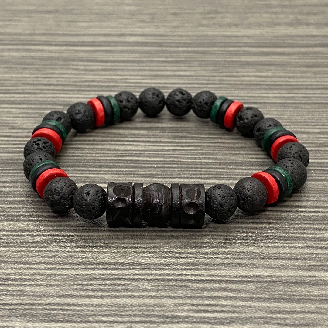 Pan African RBG Flag Inspired Ceramic & Lava Stone With Hand Carved ...