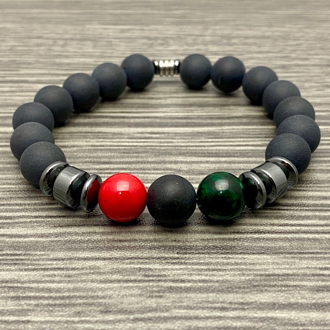 Pan African Inspired RBG Black Matte Onyx Stone, Hematite Gemstone ...
