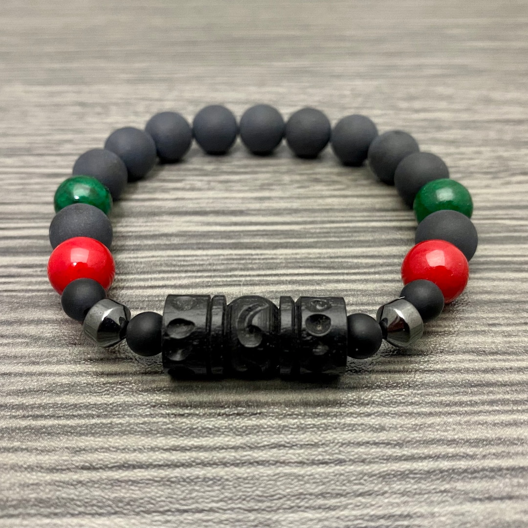 Pan African RBG Flag Inspired Black Matte Onyx Gemstone Dyed Mountain ...