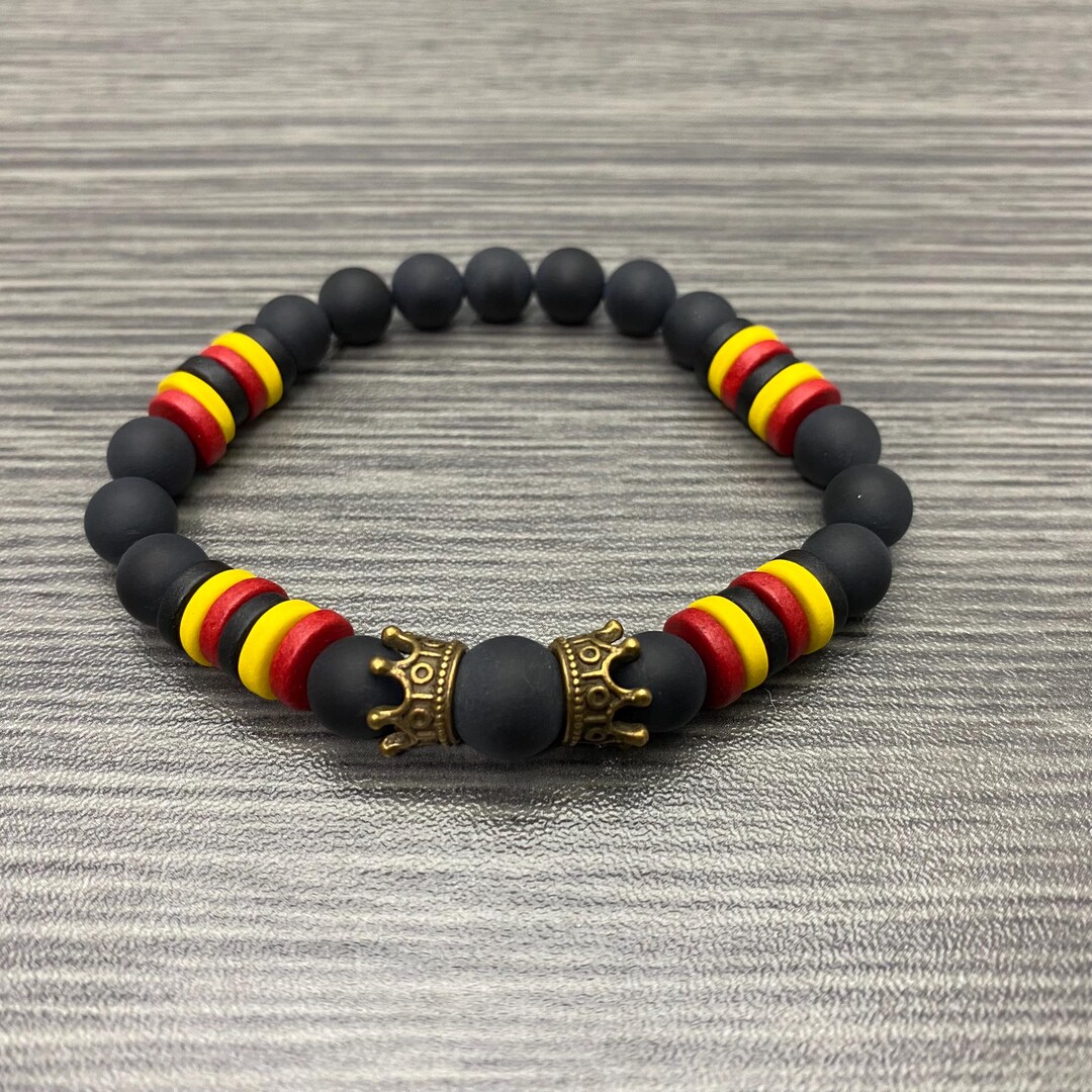 Ugandan Flag Inspired With Brass Oxide Crowns Matte Onyx Stone and ...