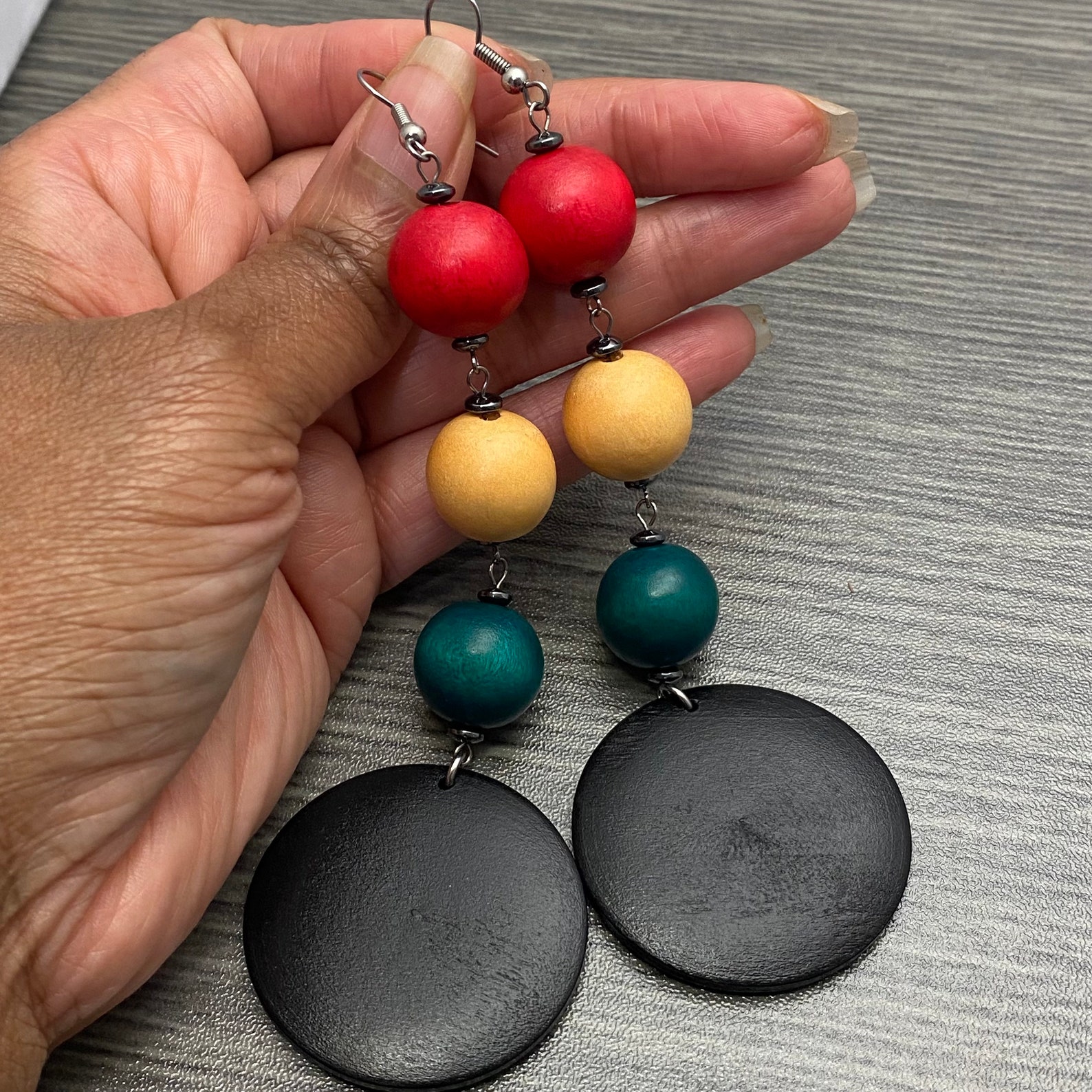 Rasta Flag Inspired Round Wooden Dangle Earrings - Etsy
