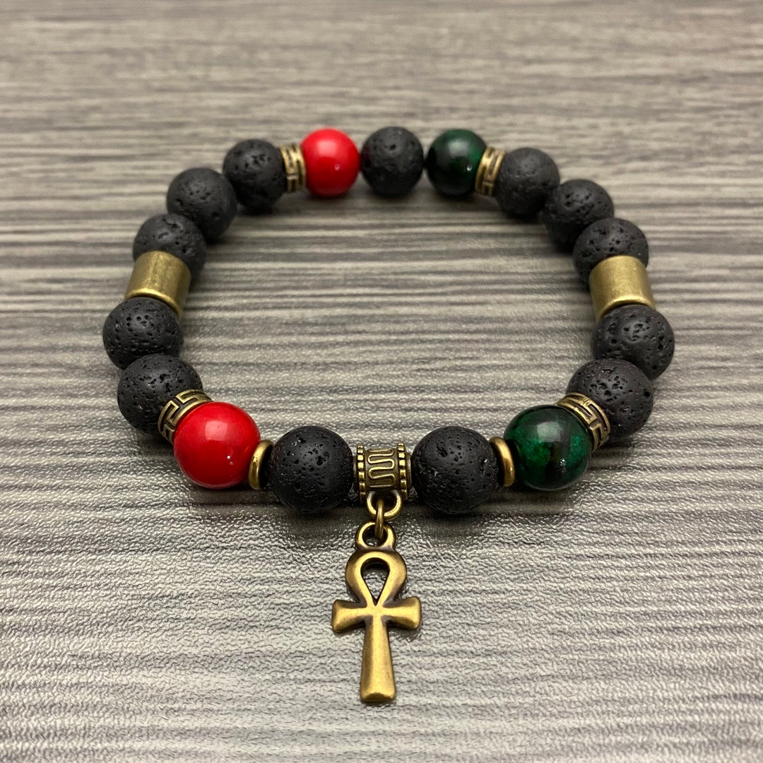 Pan African Inspired Ankh RBG Black Lava Stone & Dyed Mountain Jade ...