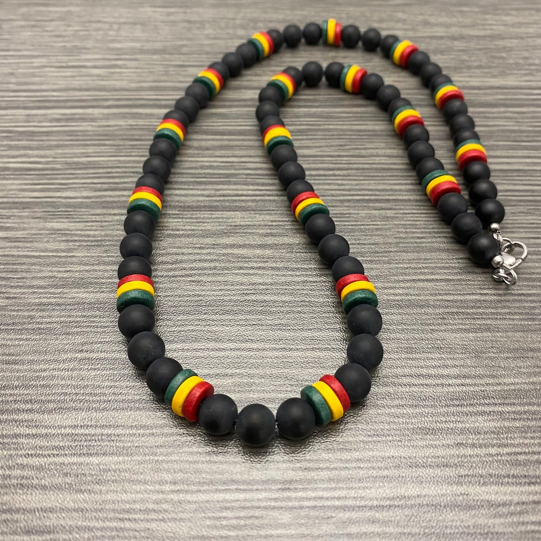 Rasta Flag Inspired Matte Onyx Stone and Ceramic Rondelle Beaded ...