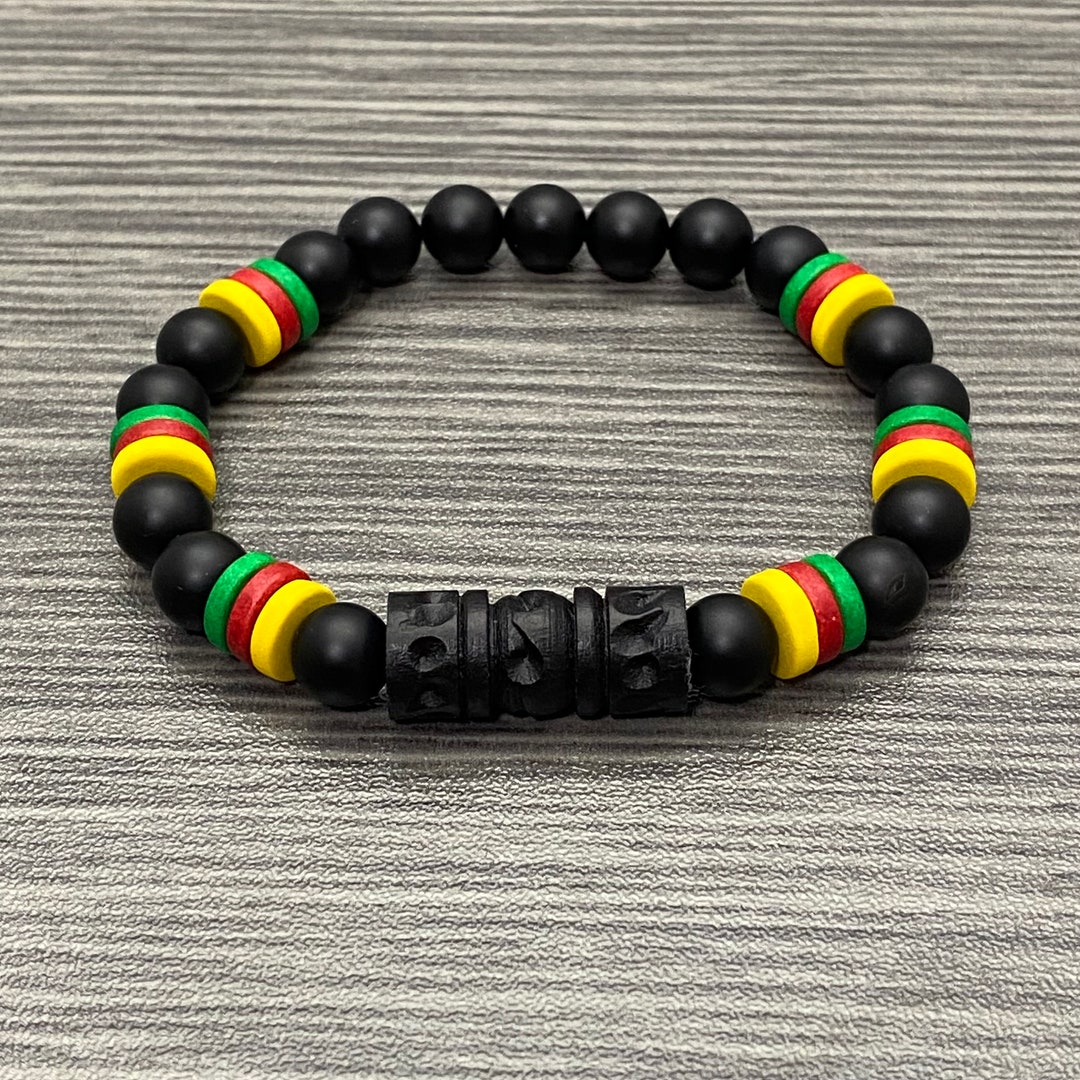 Cameroon Flag Inspired Ceramic and Matte Onyx Stone Beaded Bracelet ...