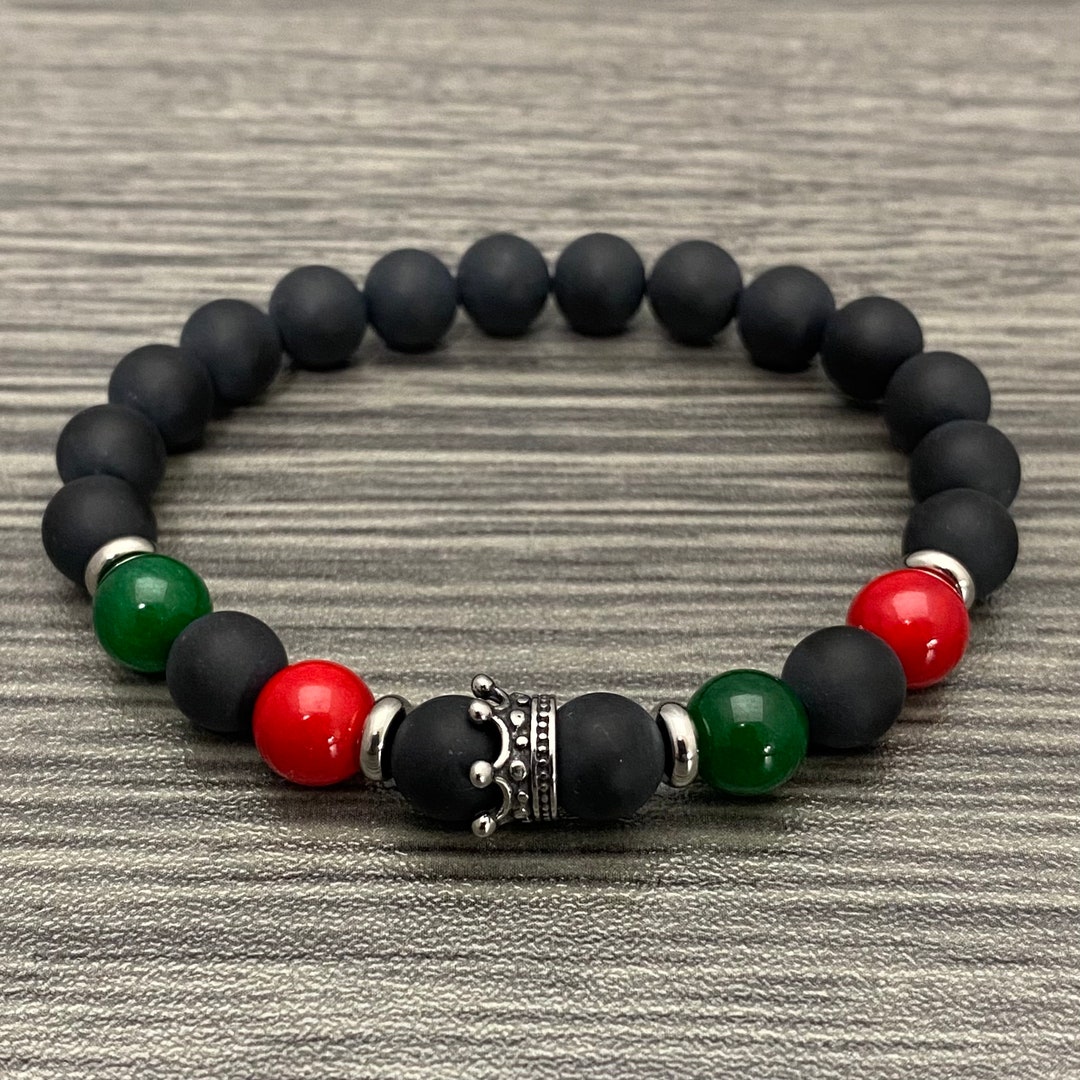 Pan African RBG Flag King Black Matte Onyx Gemstone & Dyed Mountain ...