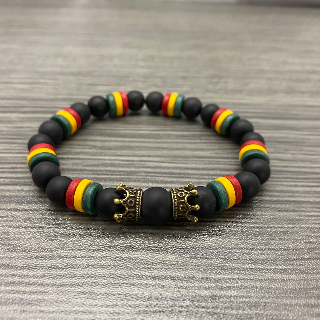 Rasta Flag Inspired With Brass Oxide Crowns Matte Onyx and Ceramic ...