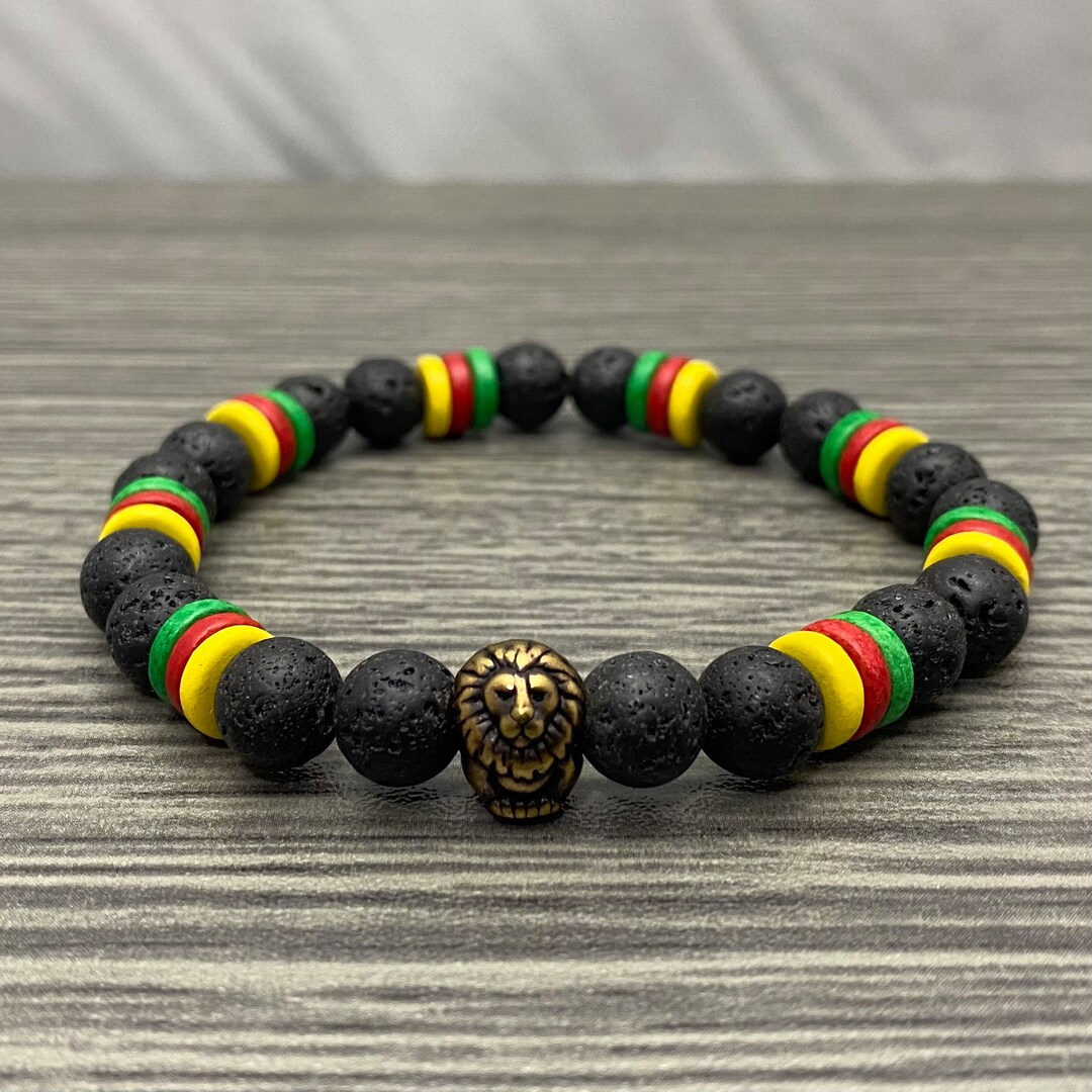 Cameroon Flag Inspired With Brass Oxide Lion Bead Lava Stone and ...