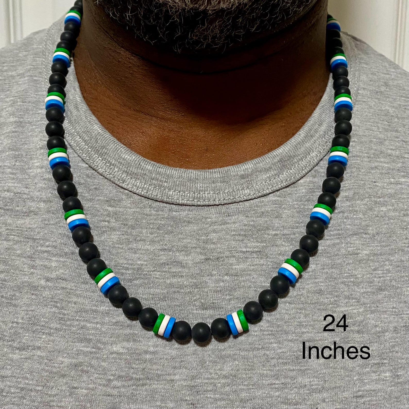 Sierra Leone Flag Inspired Matte Onyx Stone and Ceramic Rondelle Beaded ...