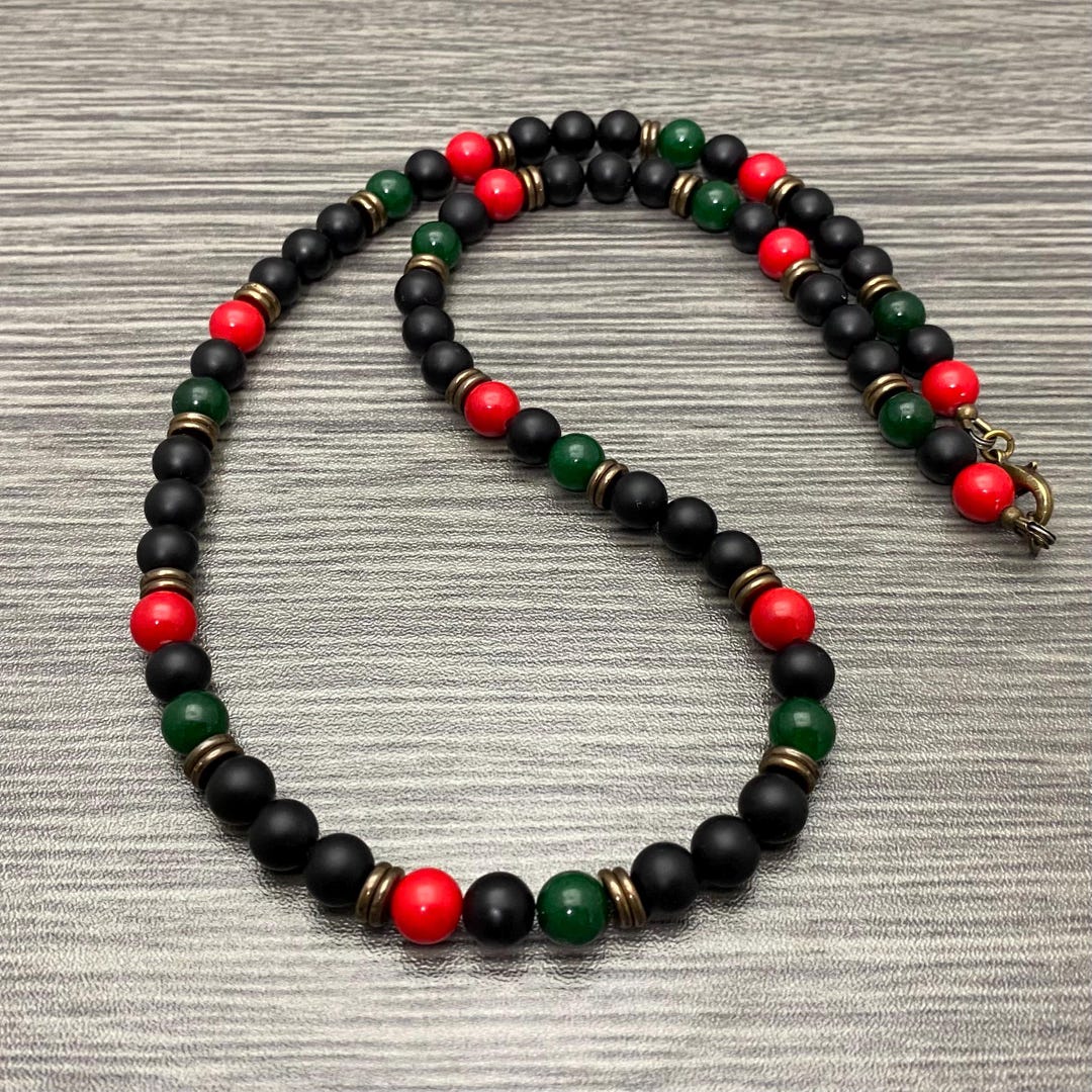 Pan African Inspired RBG Black Onyx Stone & Dyed Mountain Jade With ...