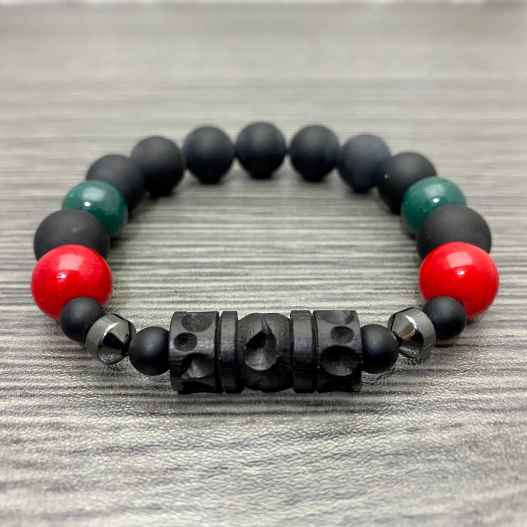 Pan African RBG Flag Inspired Black Matte Onyx Gemstone Dyed Mountain ...