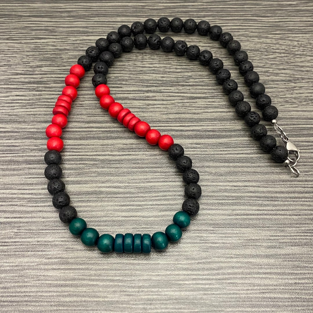 Pan African Inspired RBG Lava Stone and Wooden Rondelle Beaded - Etsy