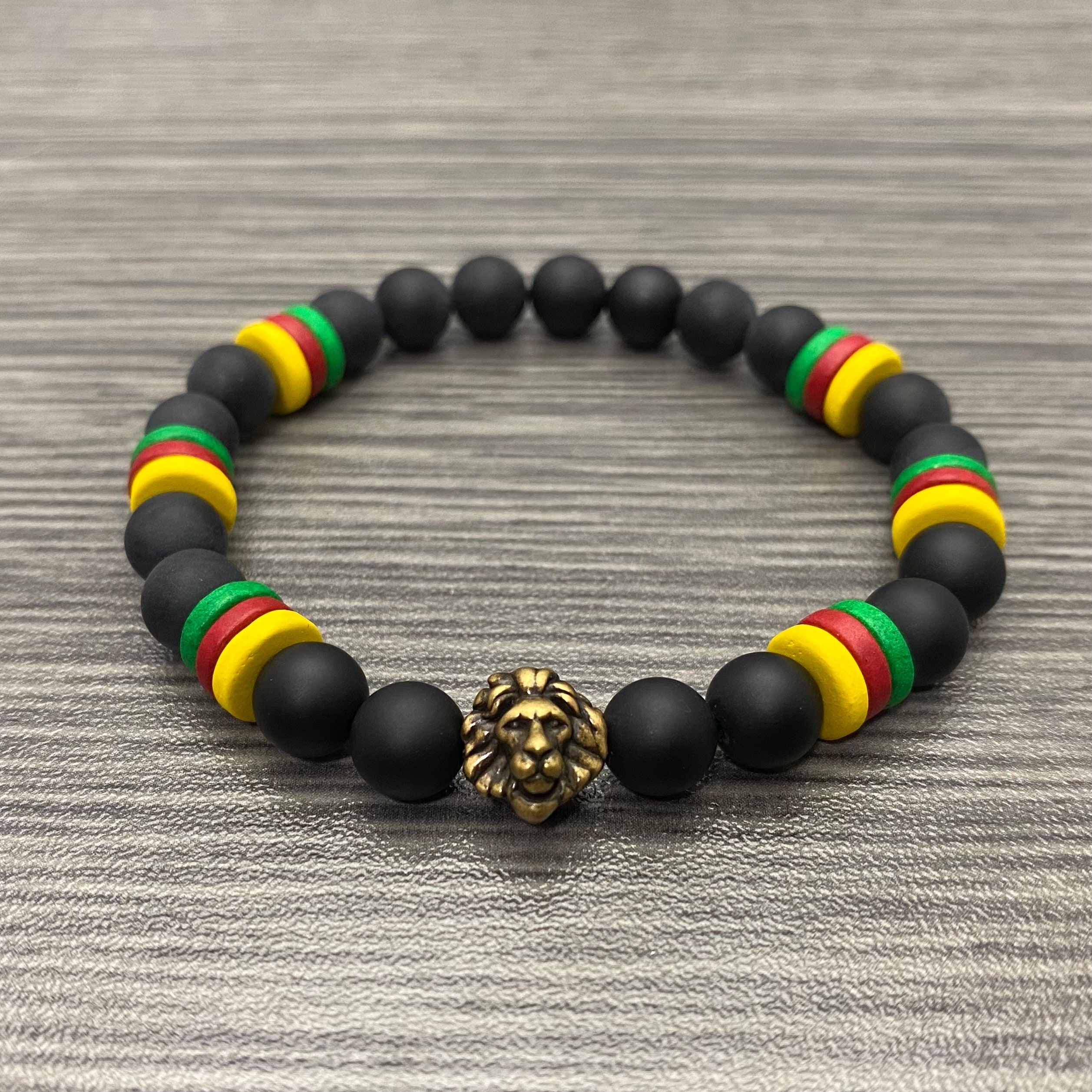 Cameroon Flag Inspired With Brass Oxide Lion Bead Matte Onyx Stone and ...