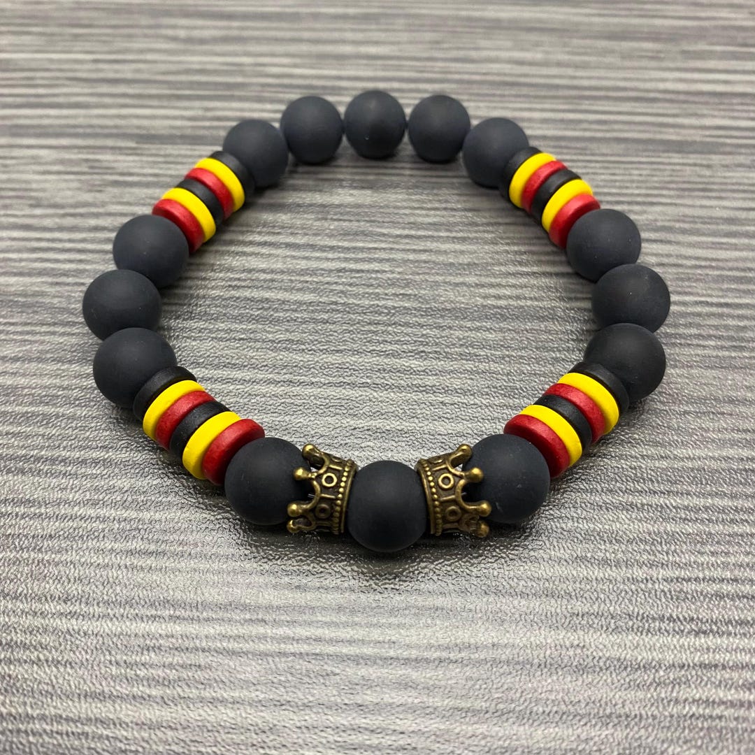 Ugandan Flag Inspired With Brass Oxide Crowns Larger Matte Onyx Stone ...