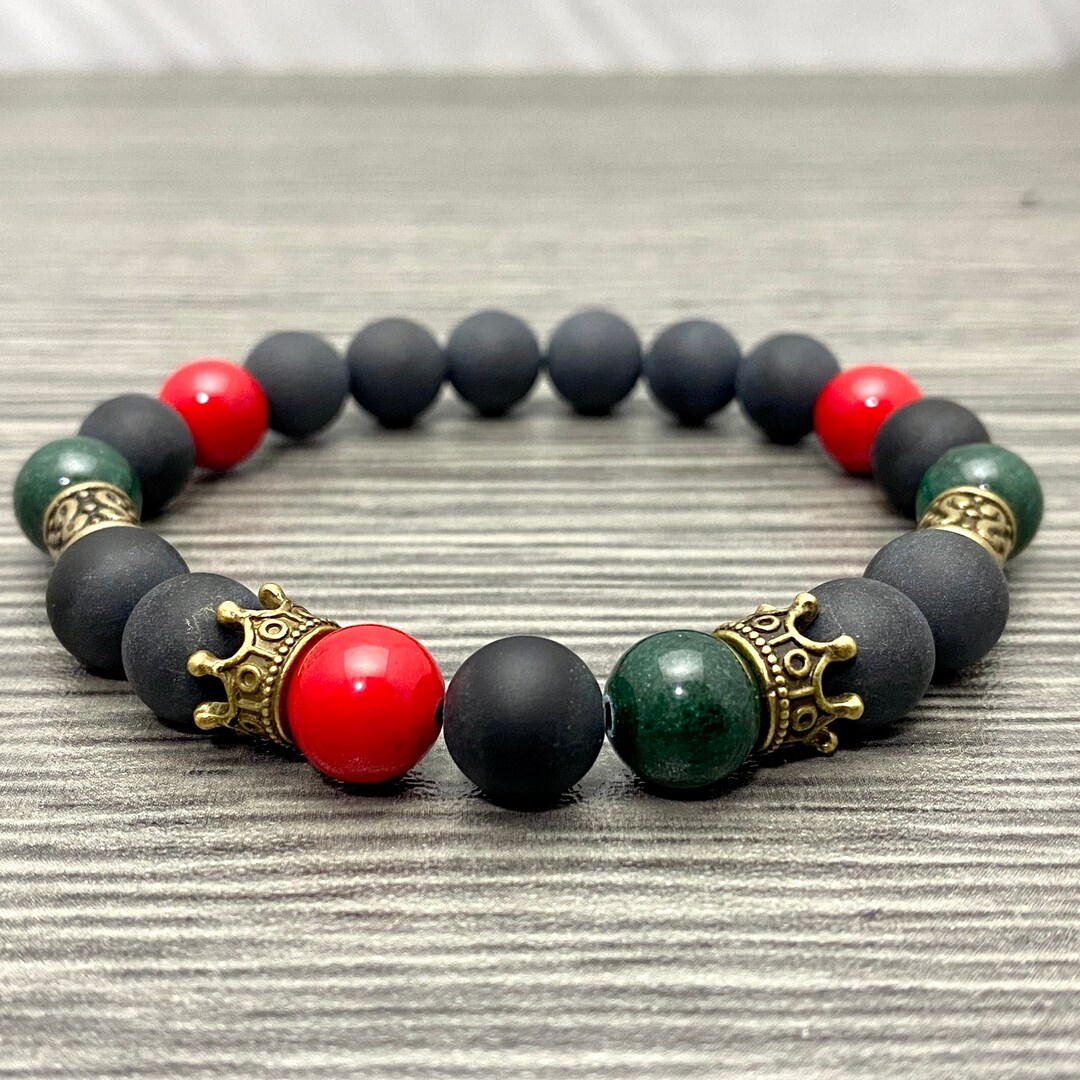 Pan African Inspired RBG Black Matte Onyx Gemstone & Dyed Mountain Jade ...