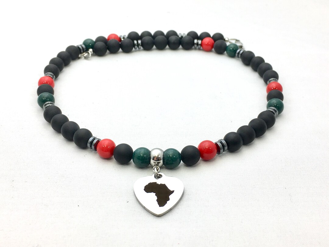 Pan African RBG Flag Inspired Black Matte Onyx Gemstone & Dyed Mountain ...