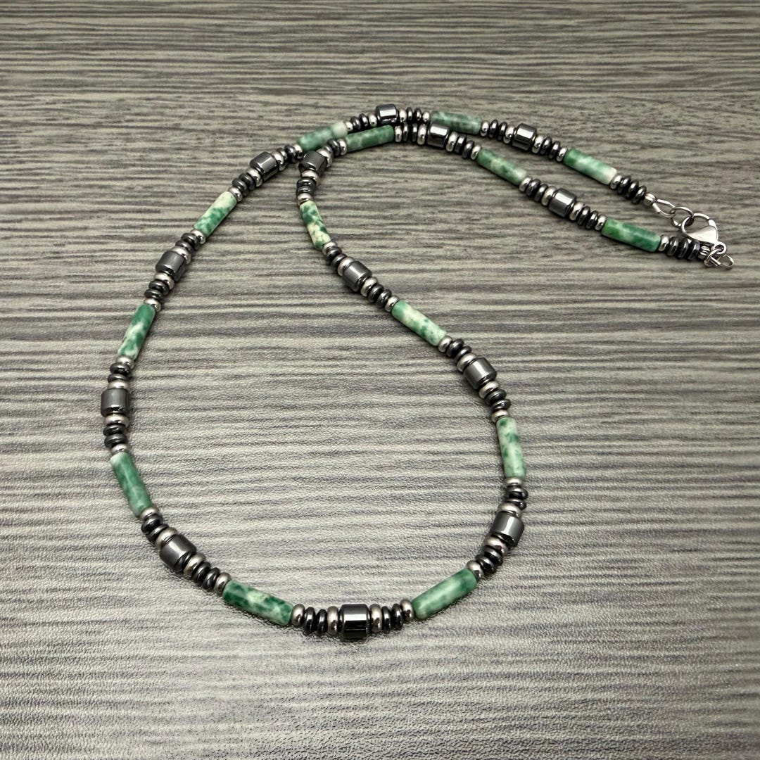 Ching Hai Jade and Hematite Gemstone With Stainless Steel Beaded ...