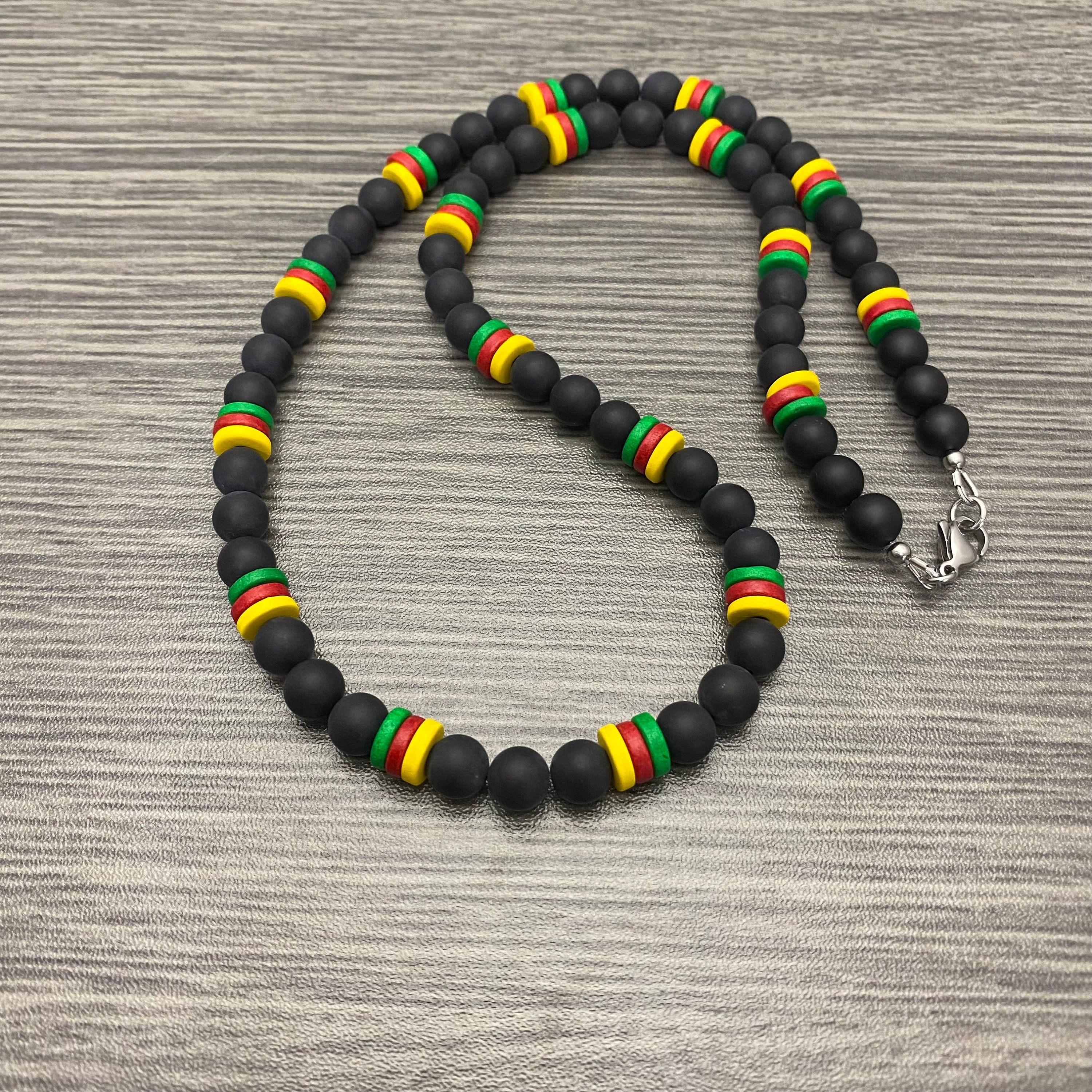 Cameroon Flag Inspired Matte Onyx Stone and Ceramic Rondelle Beaded ...