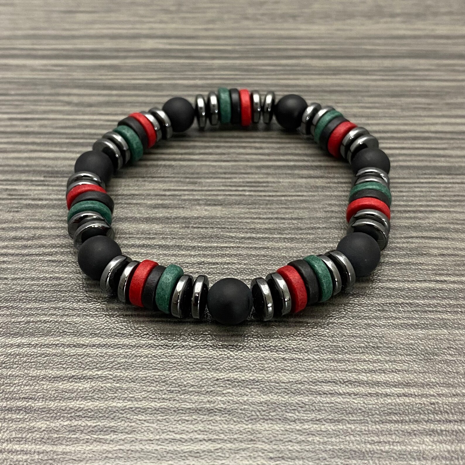 Pan African RBG Flag Inspired Hematite With Black Matte Onyx and ...