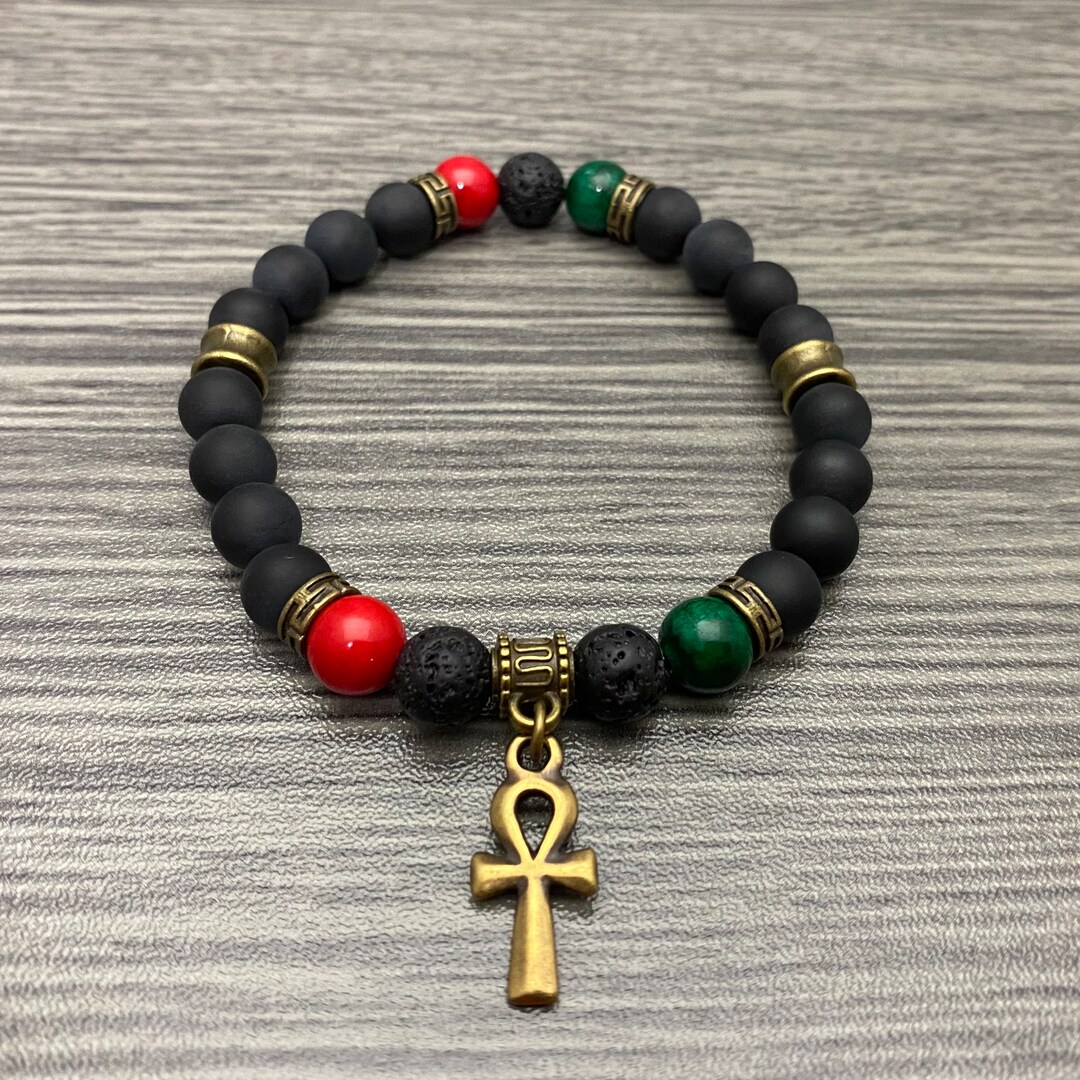 Pan African RBG Flag Inspired Ankh Black Onyx Matte & Dyed Mountain ...