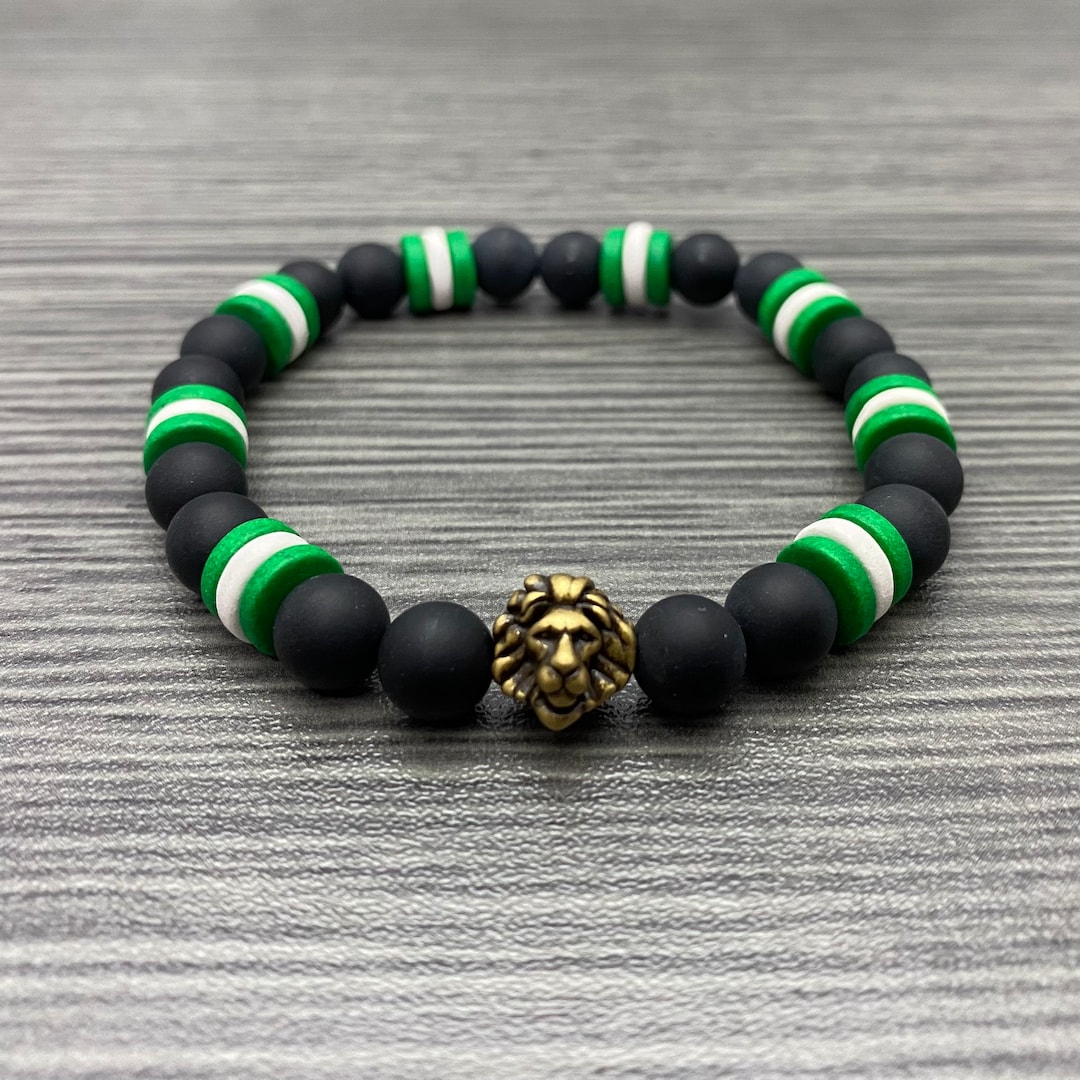 Nigerian Flag Inspired With Brass Oxide Lion Bead Matte Onyx Stone and ...