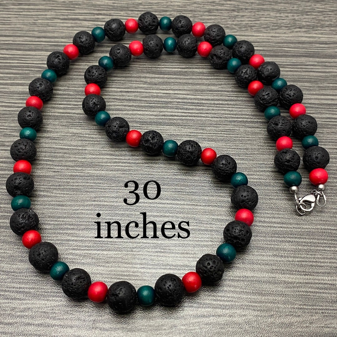 Pan African RBG Flag Inspired 12mm Lava Stone and Wooden Round Beaded ...