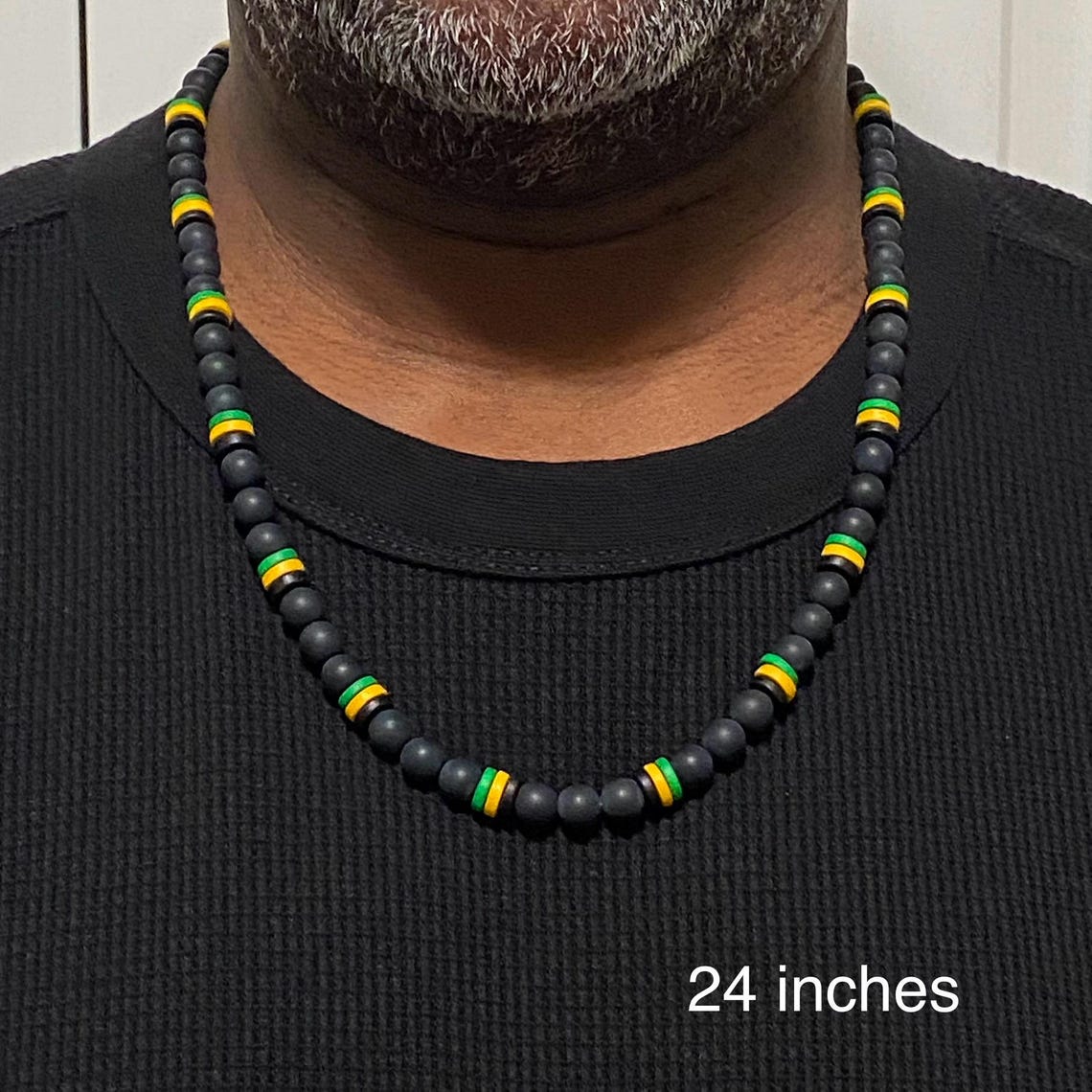 Jamaican Flag Inspired Matte Onyx and Ceramic Rondelle Beaded Necklace ...