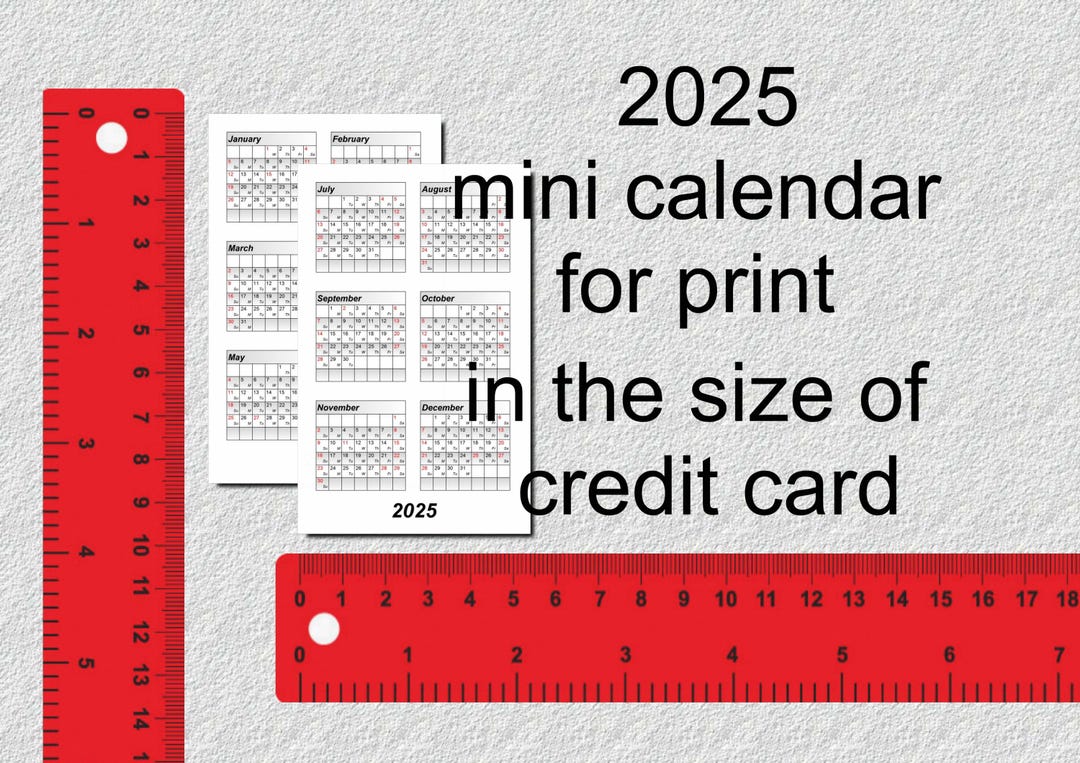 2025 Mini Calendar for Print, Made in the Size of a Credit Card. Arial ...