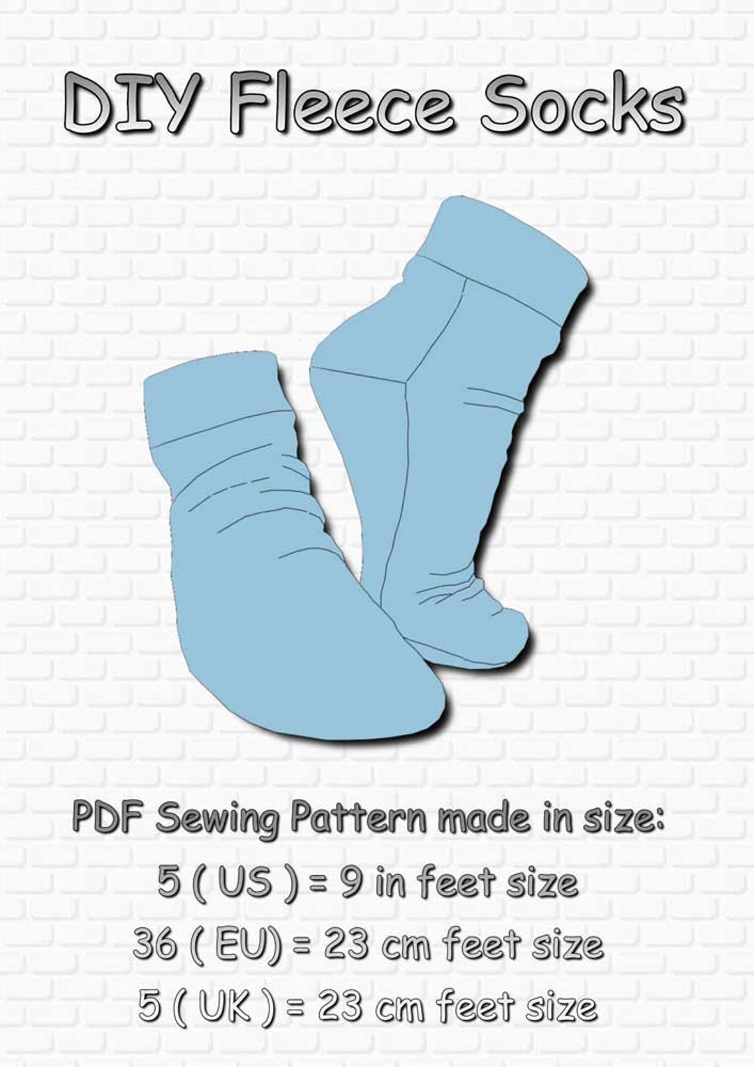 DIY 9 Inches Fleece Socks, PDF Pattern for Sewing, Made in Full Size ...