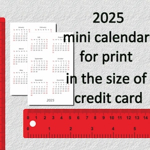 2025 Mini Calendar for Print, Made in the Size of a Business Card ...