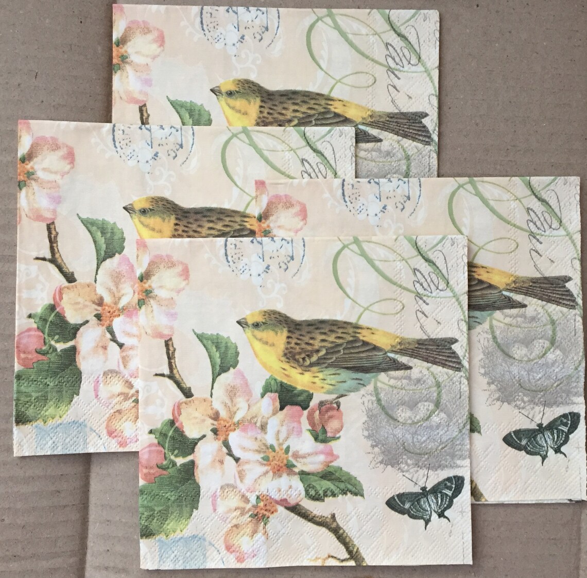 Bird & Blossom Decoupage Paper Napkins - Set of 4, Lunch Size - Etsy