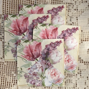 Floral Decoupage Paper Napkins - 3-ply Cocktail Napkins, Set of 4 - Etsy