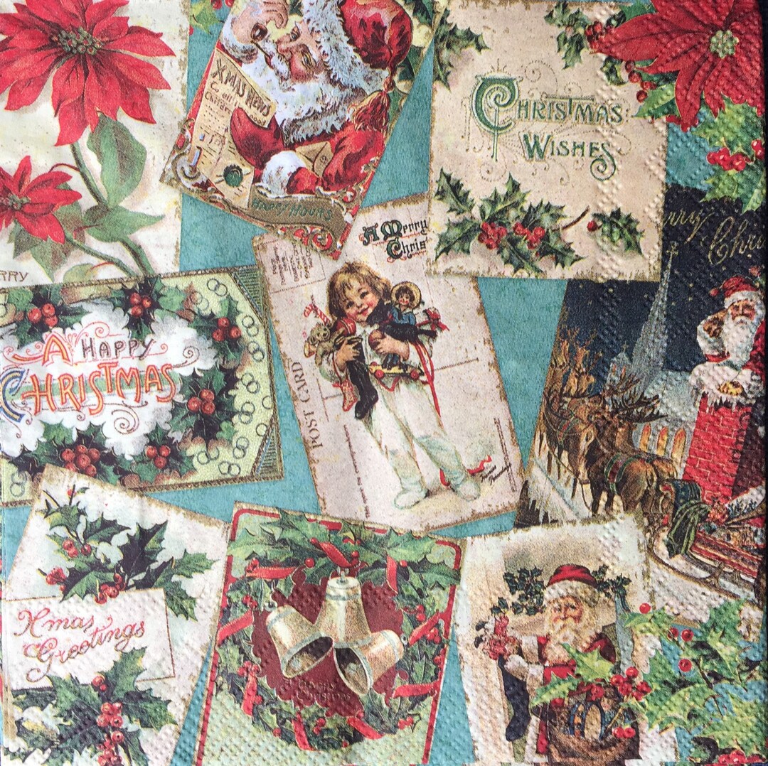 Decoupage Paper Napkins - Christmas - Santa - Set of 4 - Ephemera for ...