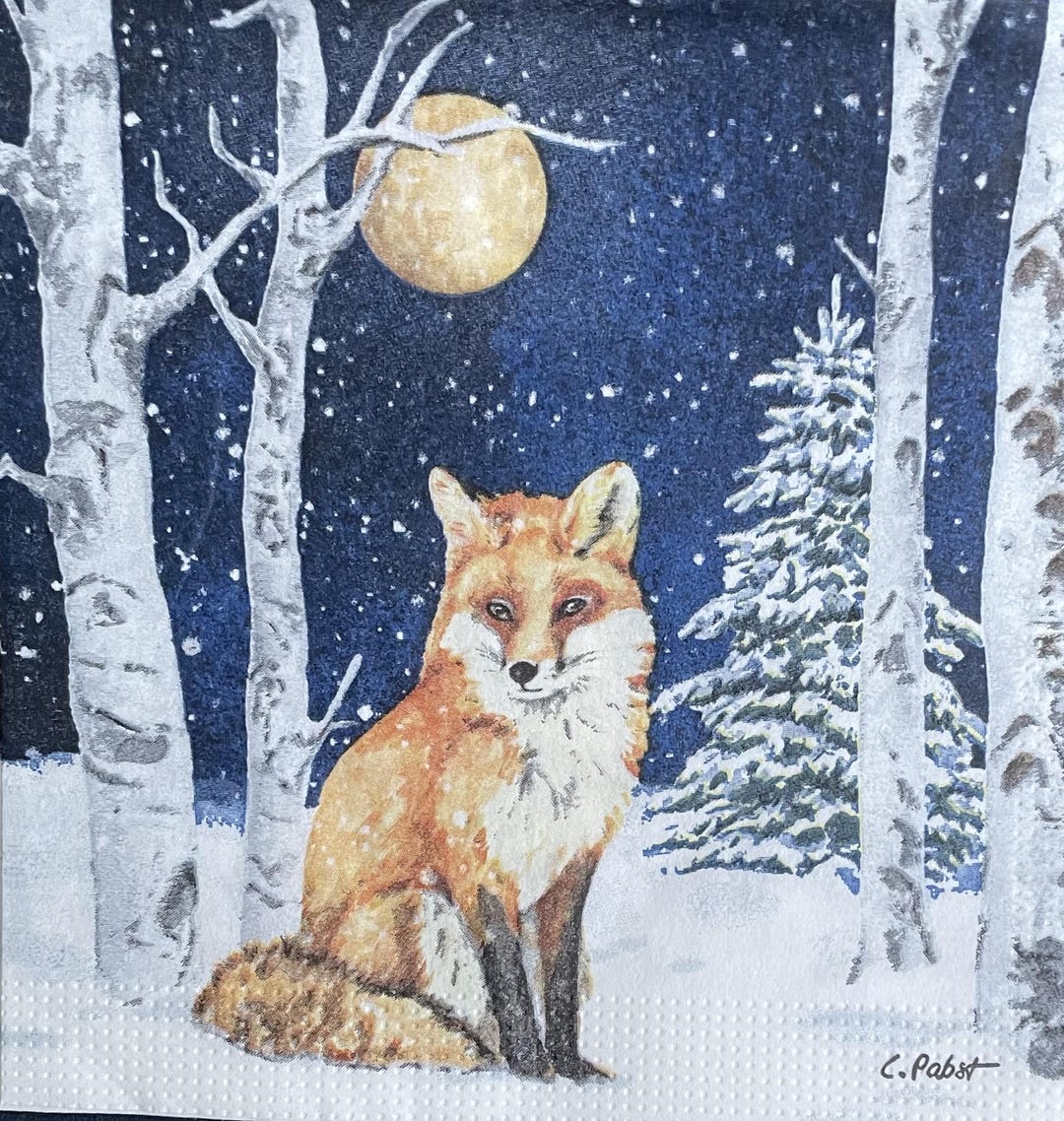 Fox Winter Scene Paper Napkins: Ephemera - Cocktail Size - Set of 4 - Etsy