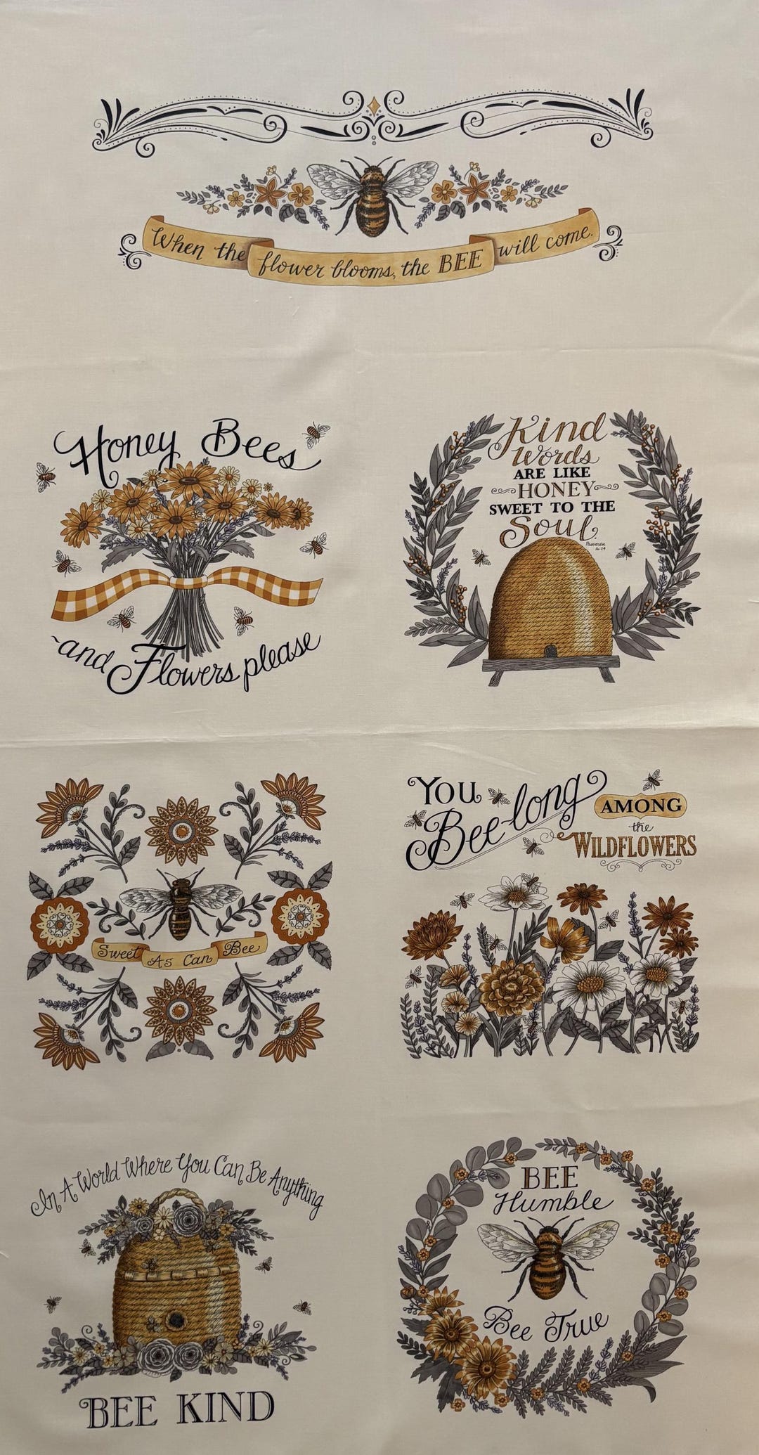 Honey Bees Quilting Panel | Flower Quilting Panel | Cotton Quilting ...