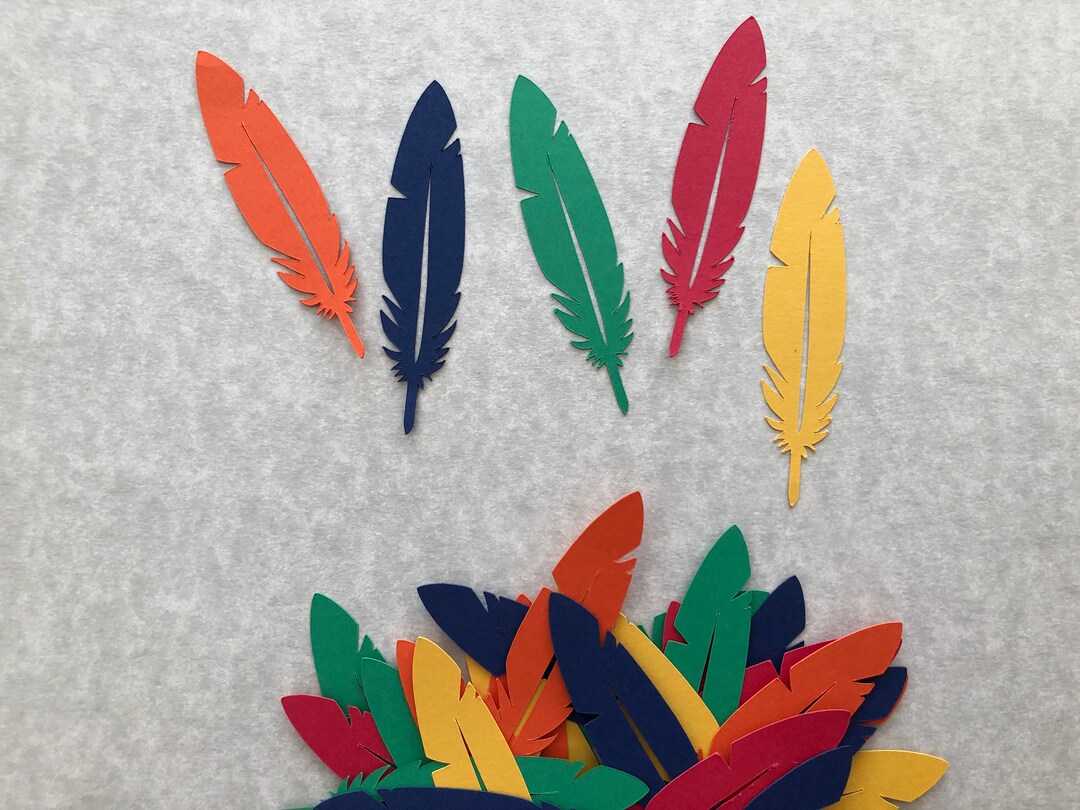 Feather Diecuts in Primary Colours of Cardstock for Scrapbooking ...